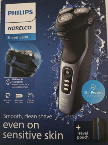PHILIPS NORELCO Shaver 3600 w/ Travel Pouch 5D Pivot & Flex Heads NEW ...