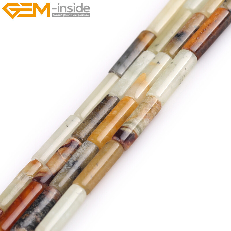 Natural Tube Cylinder Gemstone Column Loose Beads For Jewerly Making 15 ...
