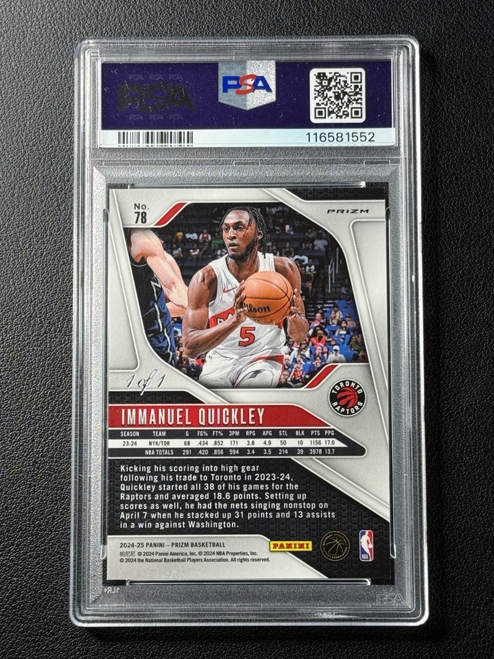 1/1 IMMANUEL QUICKLEY PSA 9 2023 PANINI PRIZM BASKETBALL #78 NEBULA ...