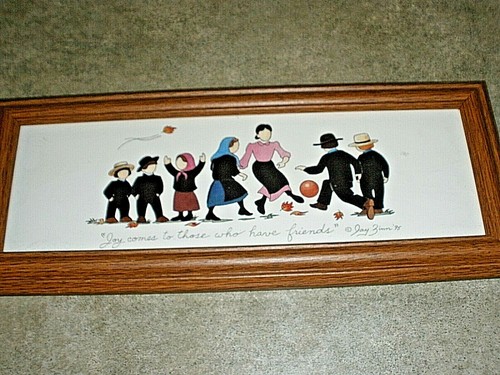 Jay Zinn Wall Art Signed Print Wood Framed AMISH CHILDREN PLAYING ...