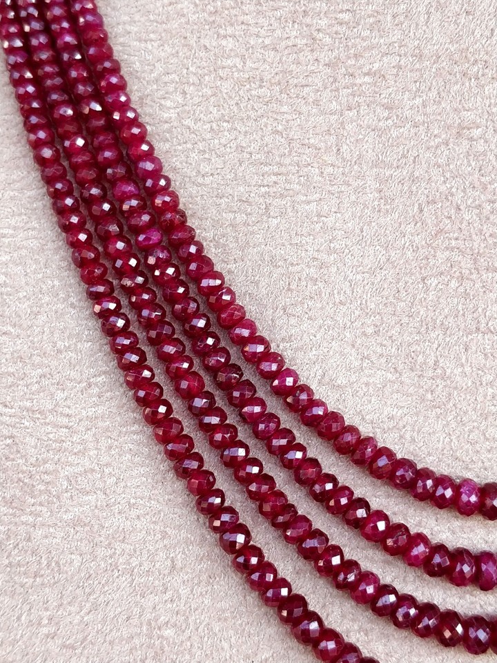 Deep Red Ruby Faceted beads Finished Necklace 3 - 4 mm Natural Ruby ...