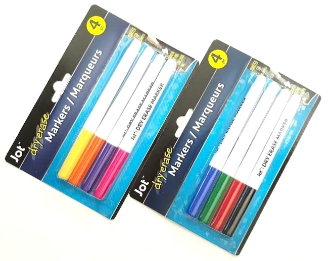 2 PACKS 8 JOT DRY ERASE MARKERS 8 ASSORTED COLORS LOW ODOR POINTED TIP ...