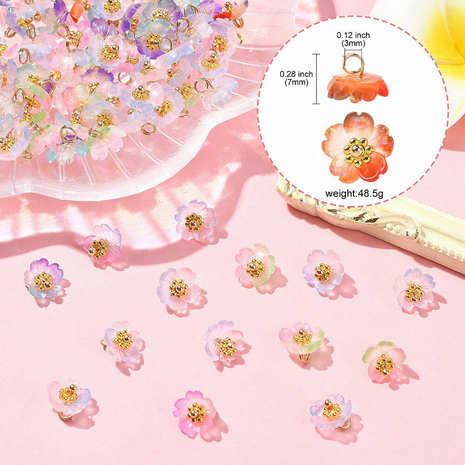 100pcs DIY Luminous Flower Charms Resin Cherry Floral Charms Blossom ...