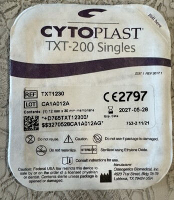 Cytoplast Txt-200 12mm X 30mm Dental Non Resorbable Membrane- Implants ...