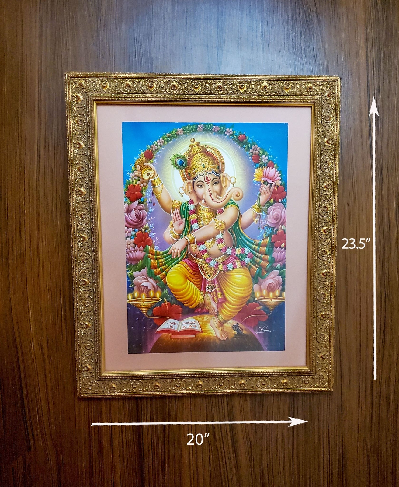 Ganesha Poster Wall Hanging Decor Set in Ornate Golden Gorgeous Frame ...