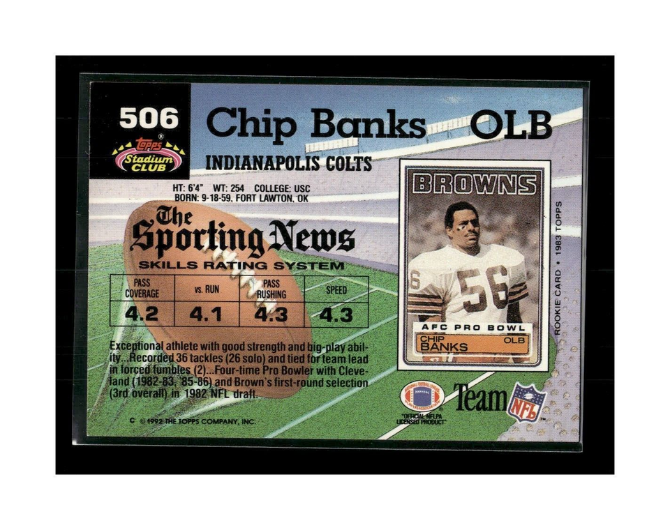 1992 Topps Stadium Club Chip Banks #506 Indianapolis Colts FOOTBALL | eBay