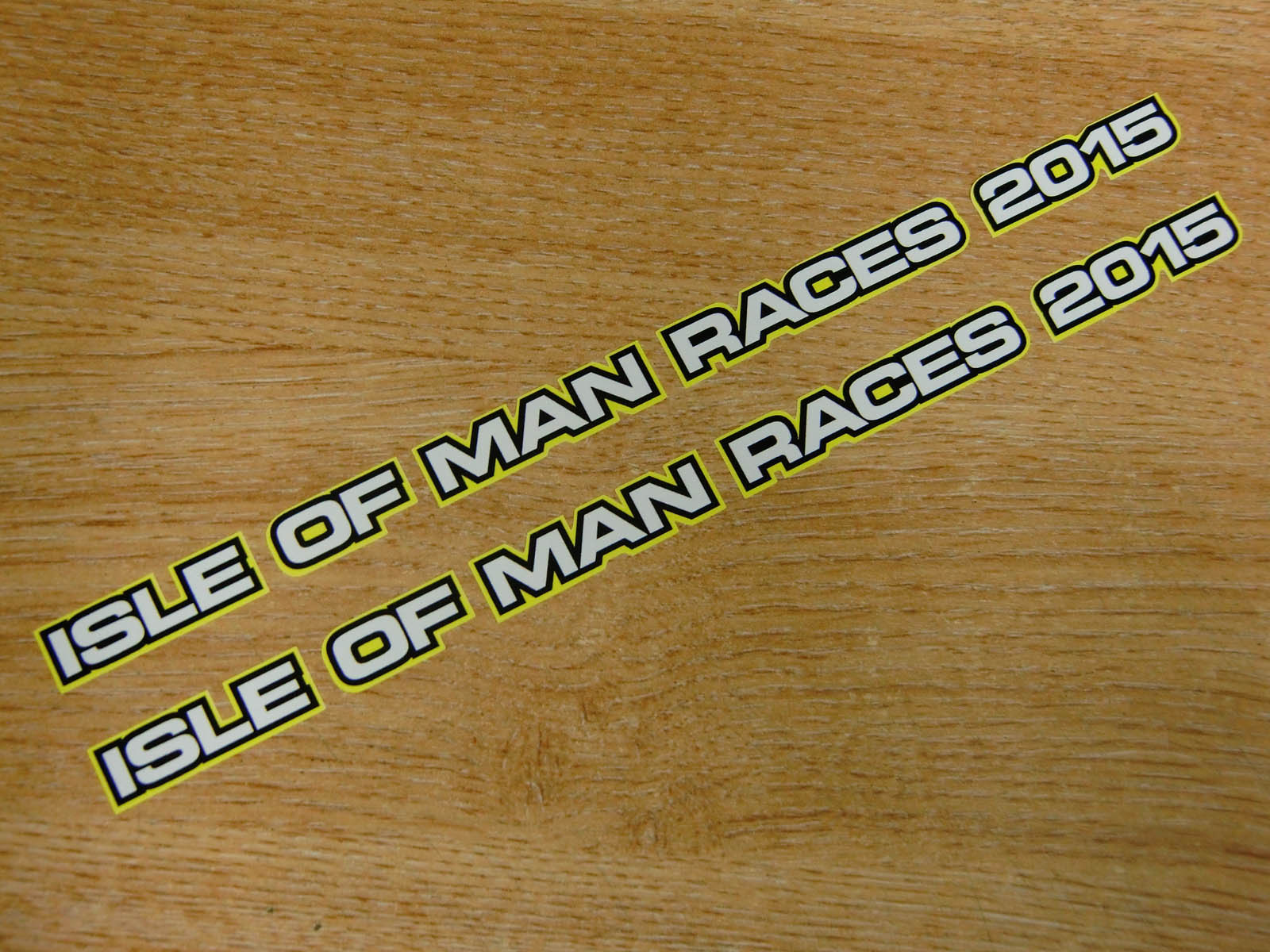 2 x isle of man races 2015 stickers - 200x10mm - visor decals - YELLOW ...