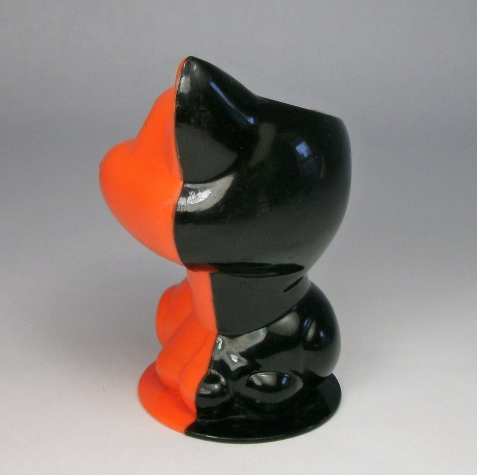 w Vtg ROSBRO ORANGE & BLACK KITTY CAT CANDY CONTAINER Hard Plastic ...