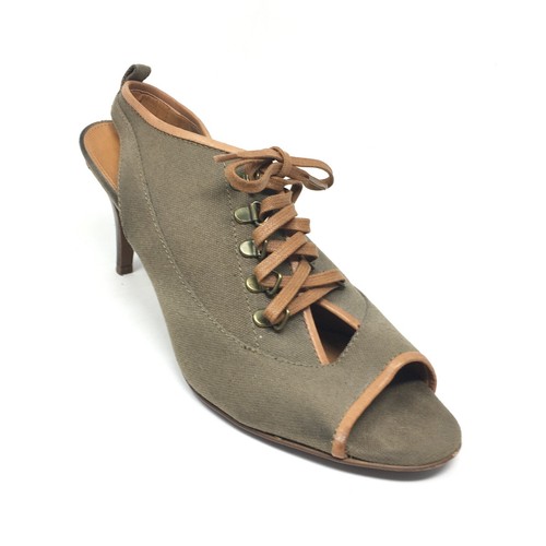 Women's J Crew Italy Lace Up Clogs Booties Shoes Size 8.5 Brown Fabric ...