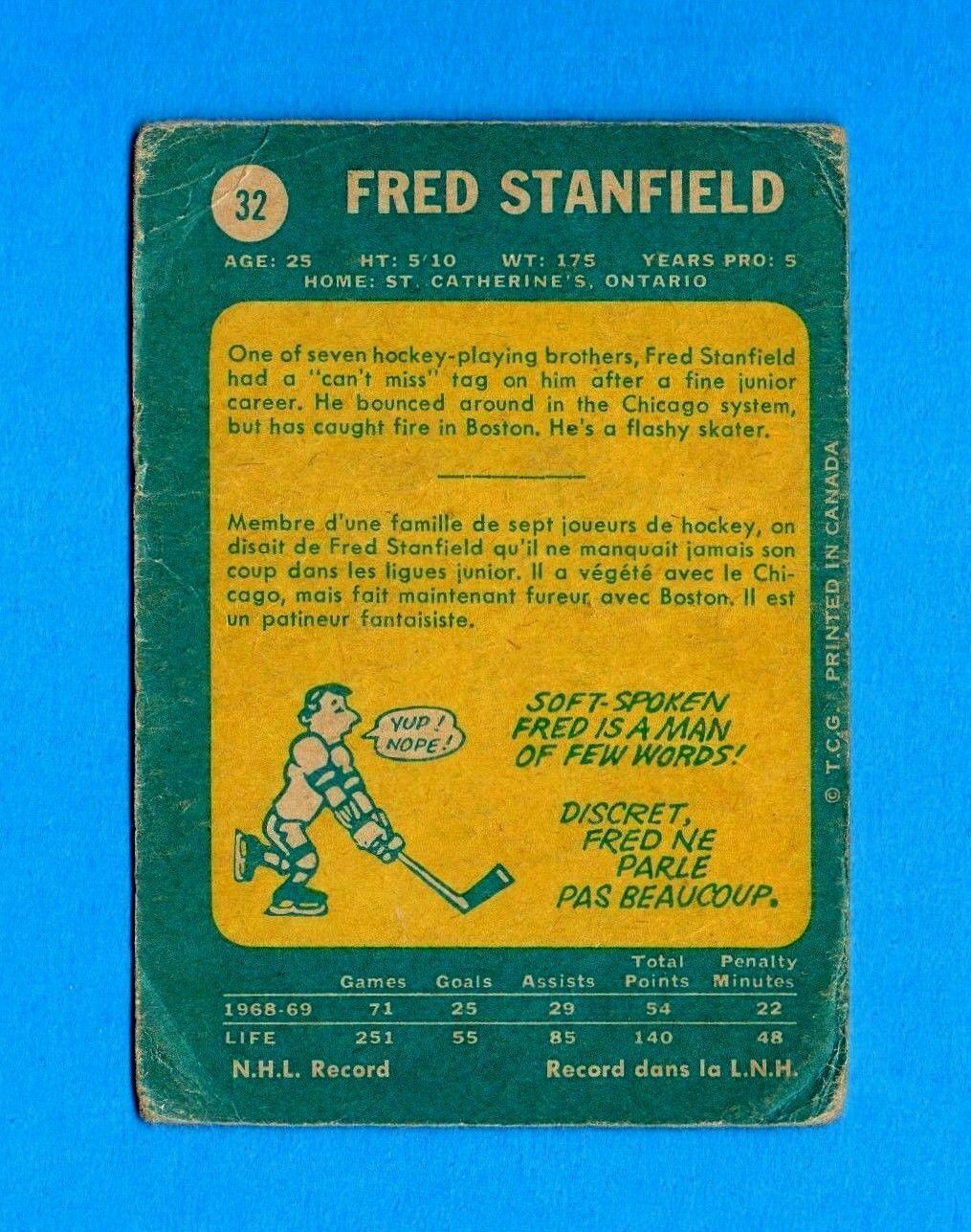 1969-70 OPC HOCKEY CARD#32 FRED STANFIELD (BOSTON BRUINS) | eBay