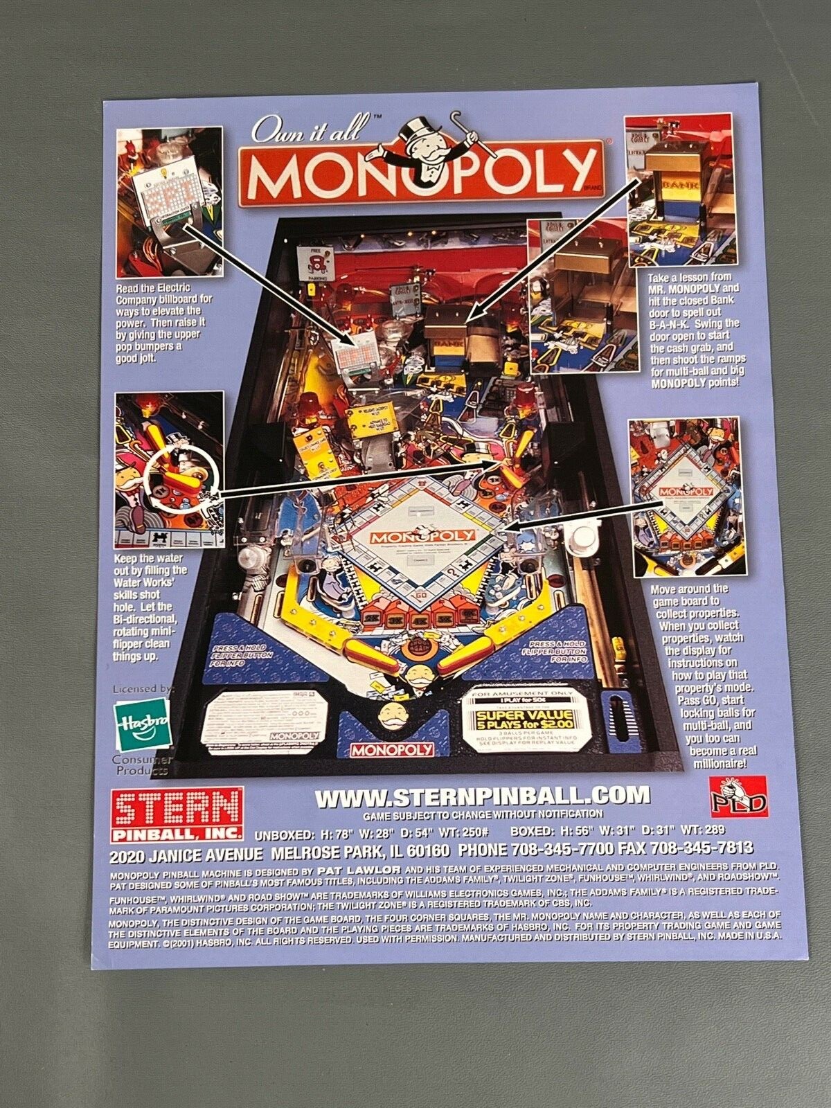 Monopoly Flyer New NOS PROMO Stern Pinball Machine Art Artwork Retro z ...