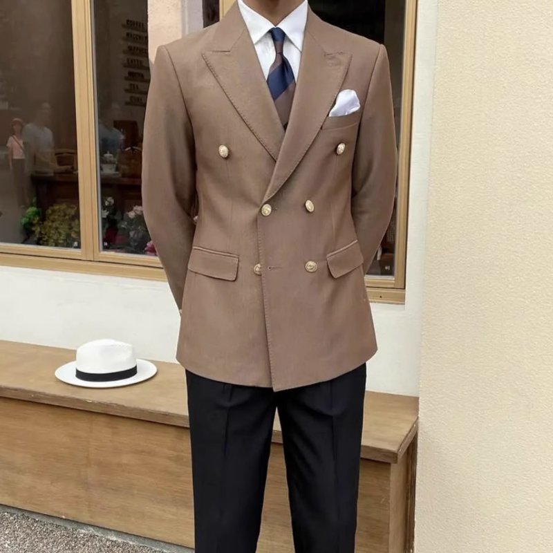 Men Casual Business Metal Buckle Suit Blazer Coat Double Breasted ...