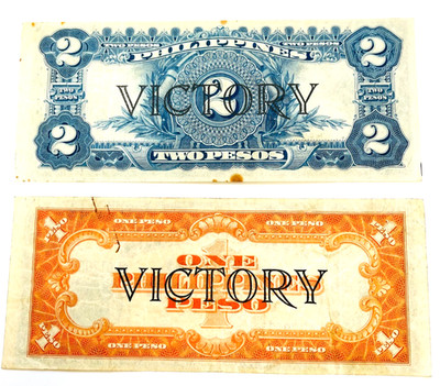 Philippines Victory Series 66 Banknote Lot 1 Peso & 2 Pesos World ...
