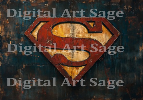 Superman Symbol Rustic Oil Painting 19x13 High-Quality AI Photo Print ...