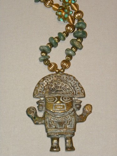 Mayan Aztec Warrior Pendant Necklace Brass 2 Sided Green Stone Art ...
