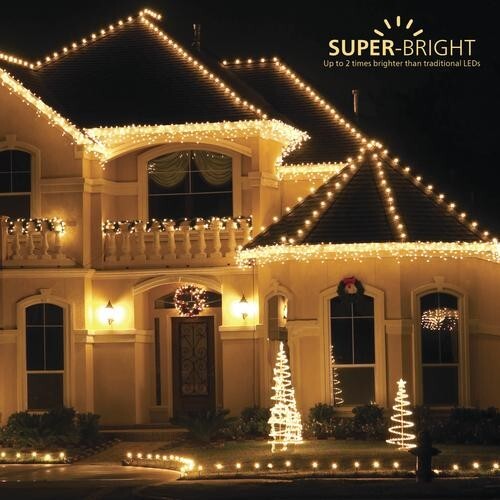 70 LED Warm White Faceted C6 Christmas String Light Set Outdoor Holiday ...