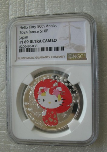 France 10 Euro 2024 Silver Coin Hello Kitty 50th Anniversary Japan NGC ...