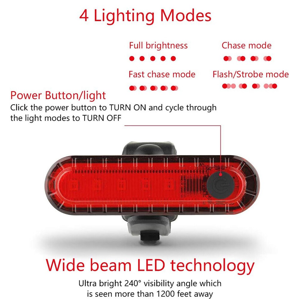 5 LED Rechargeable Bike Bicycle Tail Light Rear Safety Warning Cycling ...