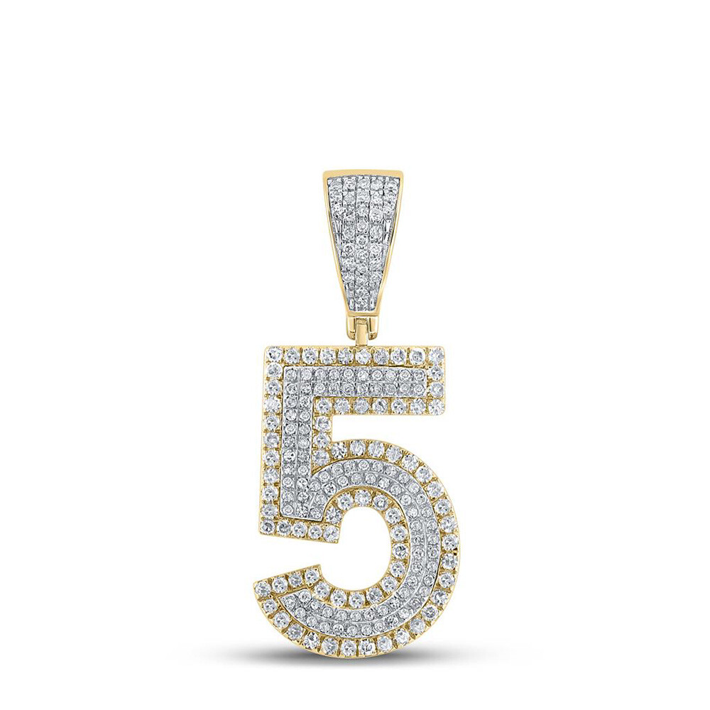 10kt Two-tone Gold Mens Round Diamond Number 5 Charm Pendant 3/4 Cttw ...
