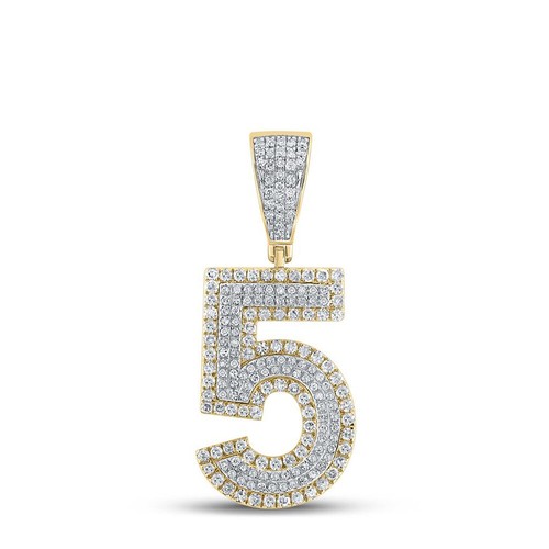 10kt Two-tone Gold Mens Round Diamond Number 5 Charm Pendant 3/4 Cttw ...