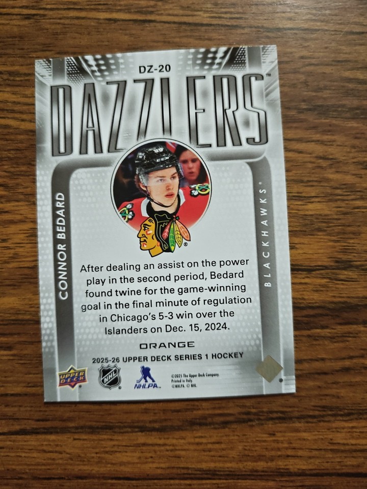 2025-26 Upper Deck Series 1 - Dazzlers Connor Bedard #DZ-20 Orange | eBay