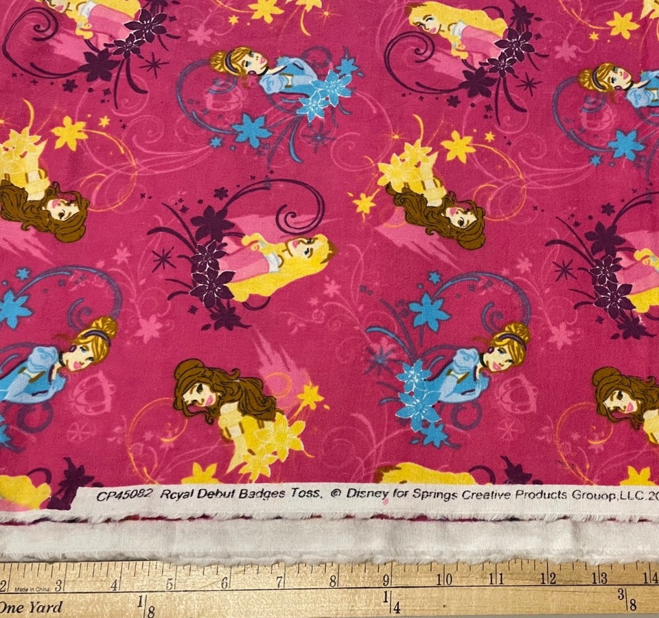 DISNEY PRINCESS ROYAL DEBUT BADGES COTTON FLANNEL FABRIC BTY X 42"W ...