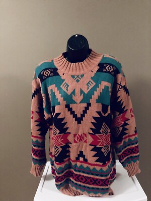 Vintage Aztec Southwestern Sweater 90s Boho Oversized Size M Slouchy | eBay