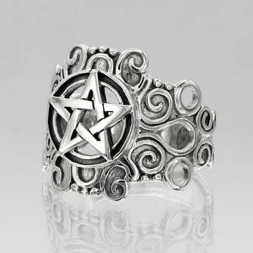 Large Sterling Silver Pentacle Pentagram Ring Witchcraft Wicca Jewelry ...