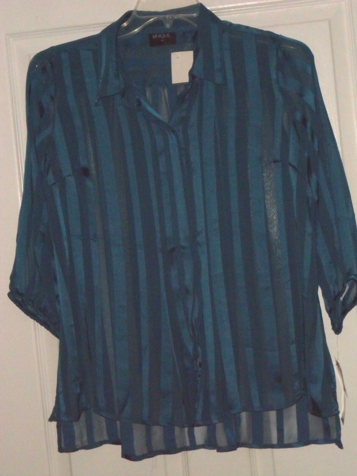 *UNIQUE SPECTRUM BLOUSE COVER-UP TOP SIZE M BLUE SILKY FEEL BUTTON ...