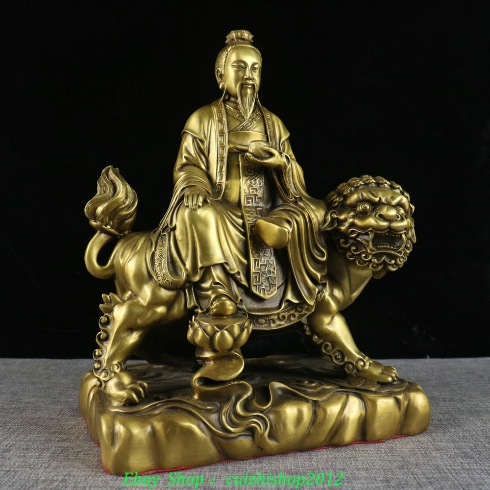 12'' Rare Old Chinese Bronze Dynasty Taiyi Jiukutianzun God Riding Lion ...