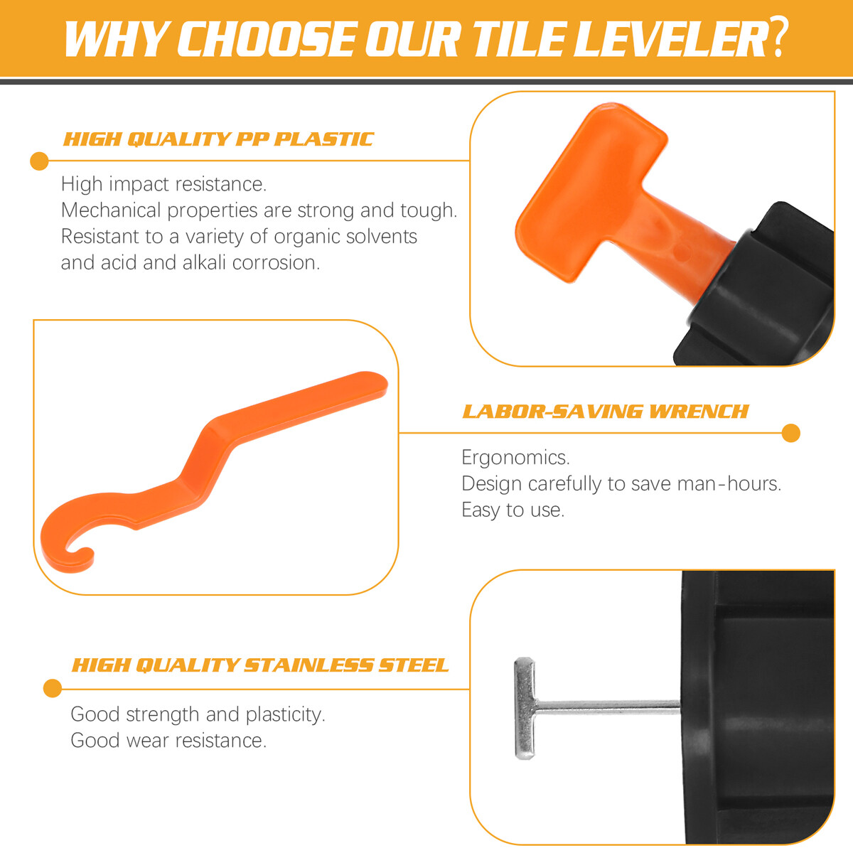 50 Pcs/Pack Reusable Anti-Lippage Tile Leveling System Positioning T ...