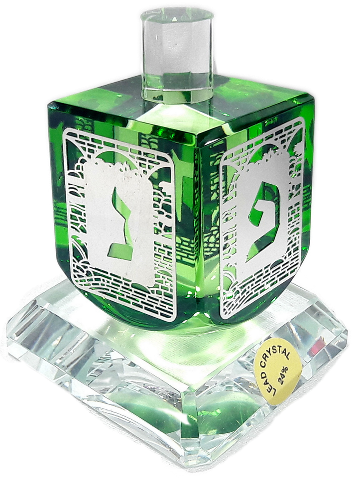 New Green Chanukah Hanukkah Crystal Israel Dreidel&Display Sevivon top ...