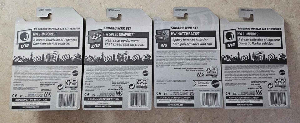 Hot Wheels Subaru Lot – 22B STi x2 + WRX STi x2 – JDM Set – New Sealed ...