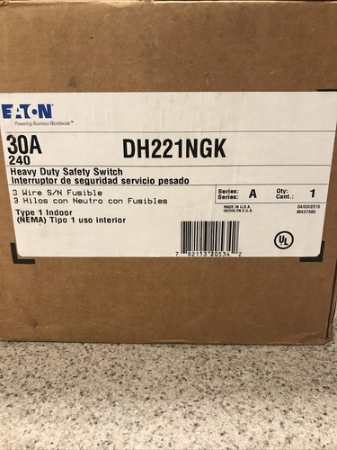 EATON/CUTLER HAMMER DH221NGK HEAVY DUTY INDOOR SAFETY SWITCH 30A 240VAC ...