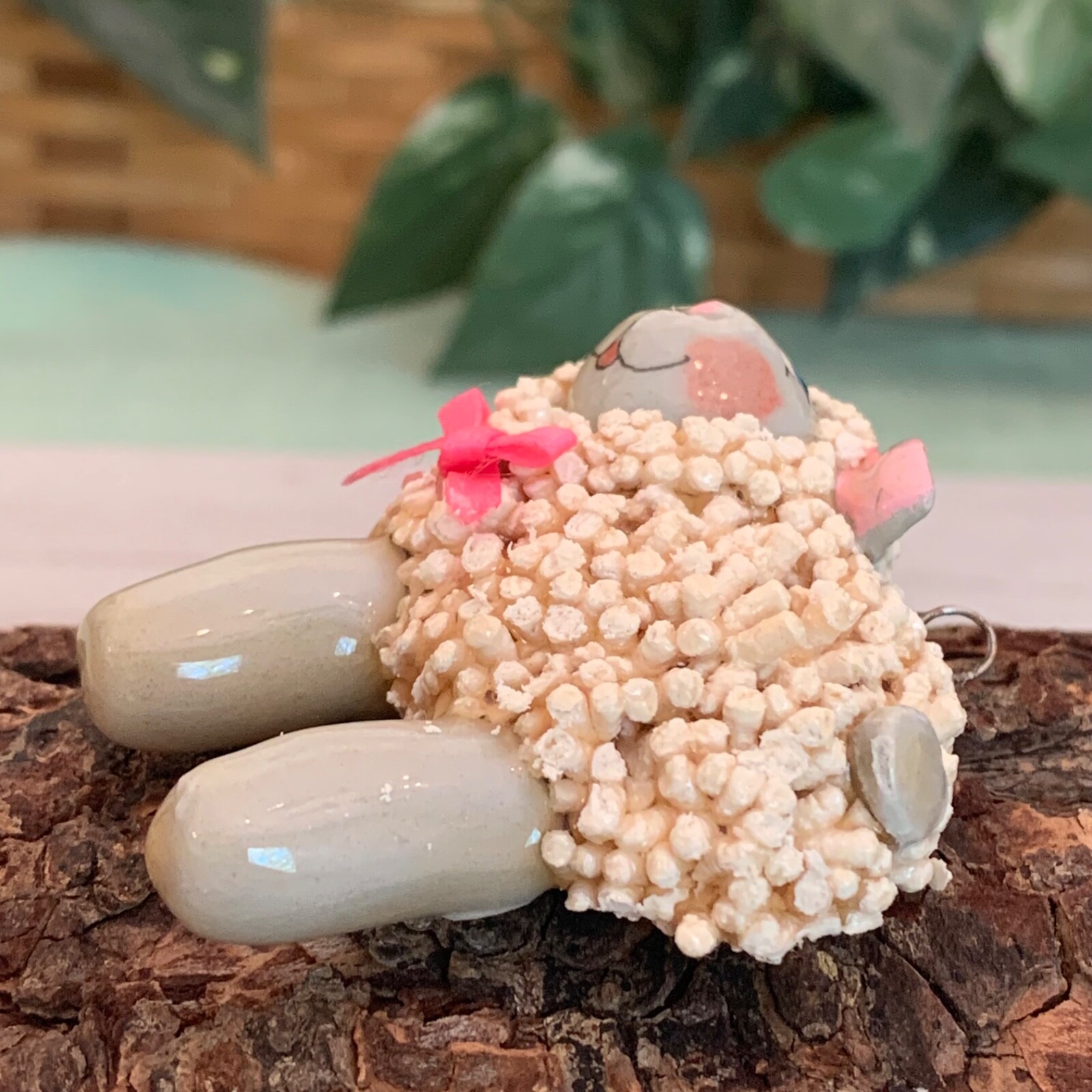 Darling VTG 70s Salt Dough Ornament Girl Sheep W Blue Eyes Pink Cheeks ...