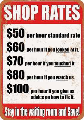METAL SIGN - Funny Shop Rates - Stay in the Waiting Room - Vintage Look ...