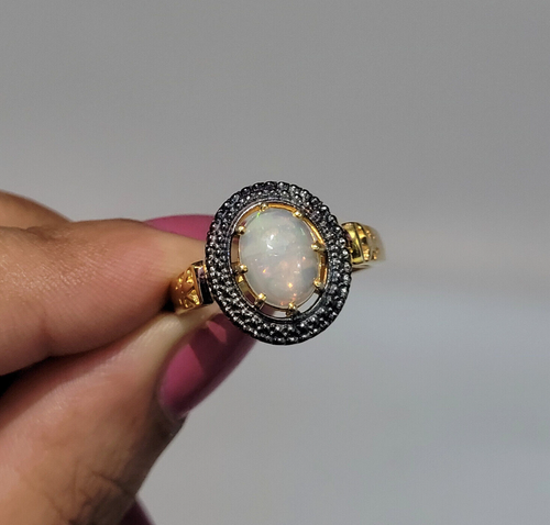 14k Gold Plated Fire Opal Gemstone Ring-Engagement Woman Gift October ...