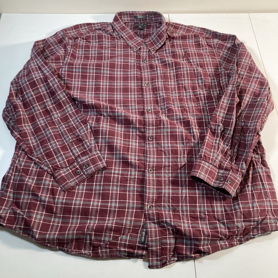 Eddie Bauer Flannel Shirt 3XL Red Plaid Work Pocket Casual Long Sleeve ...