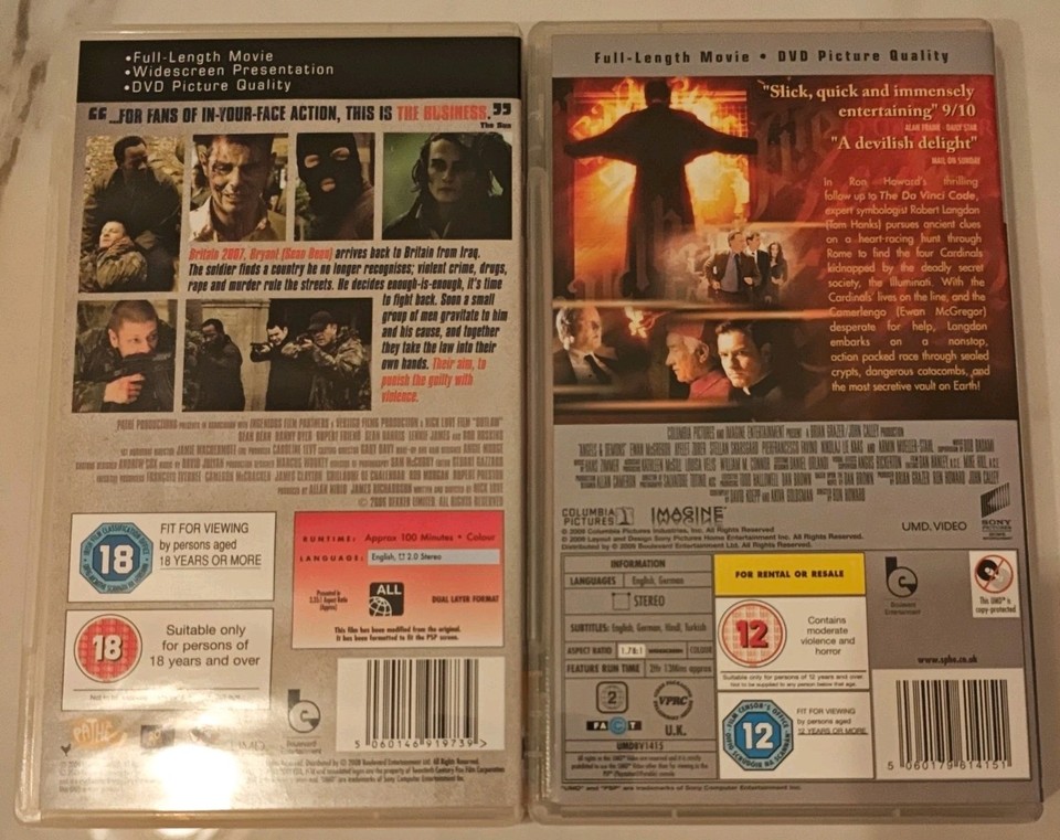 Psp UMD movie Bundle Outlaw and Angels and Demons | eBay UK