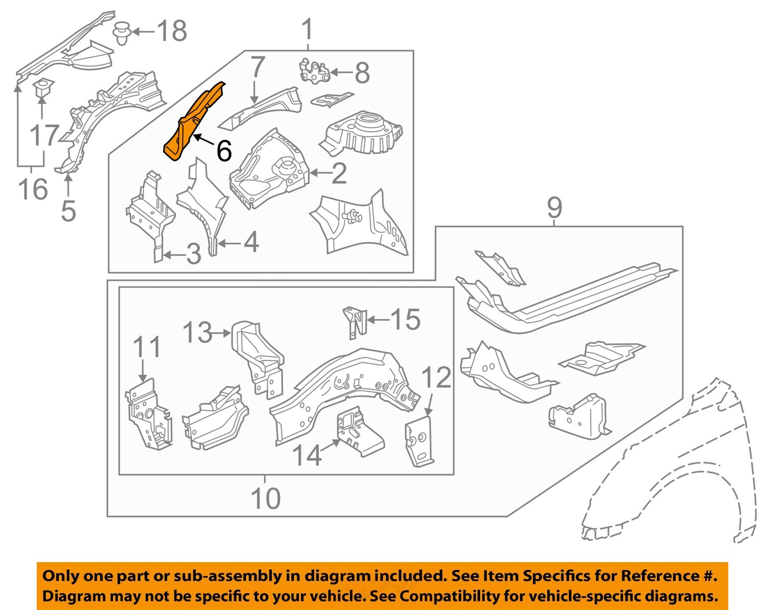 GM OEM 10-20 Impala Fender Structural Components Rails-Rail Reinf ...