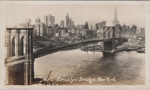 Antique New York City 1924 Brooklyn Bridge in with Manhattan skyline ...