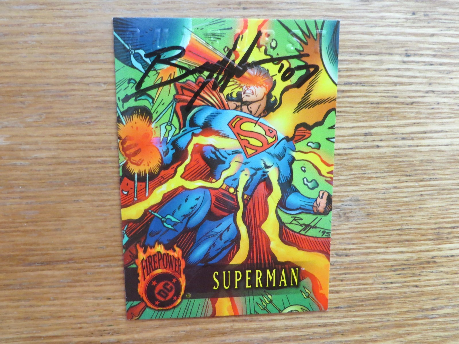 1996 DC FIREPOWER SUPERMAN DIE-CUT CARD # 73 SIGNED NORM BREYFOGLE ...