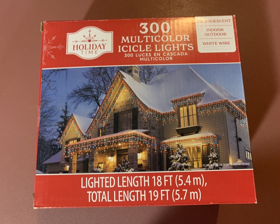 Holiday Time 300 Multicolor Icicle String Lights White Wire Christmas ...