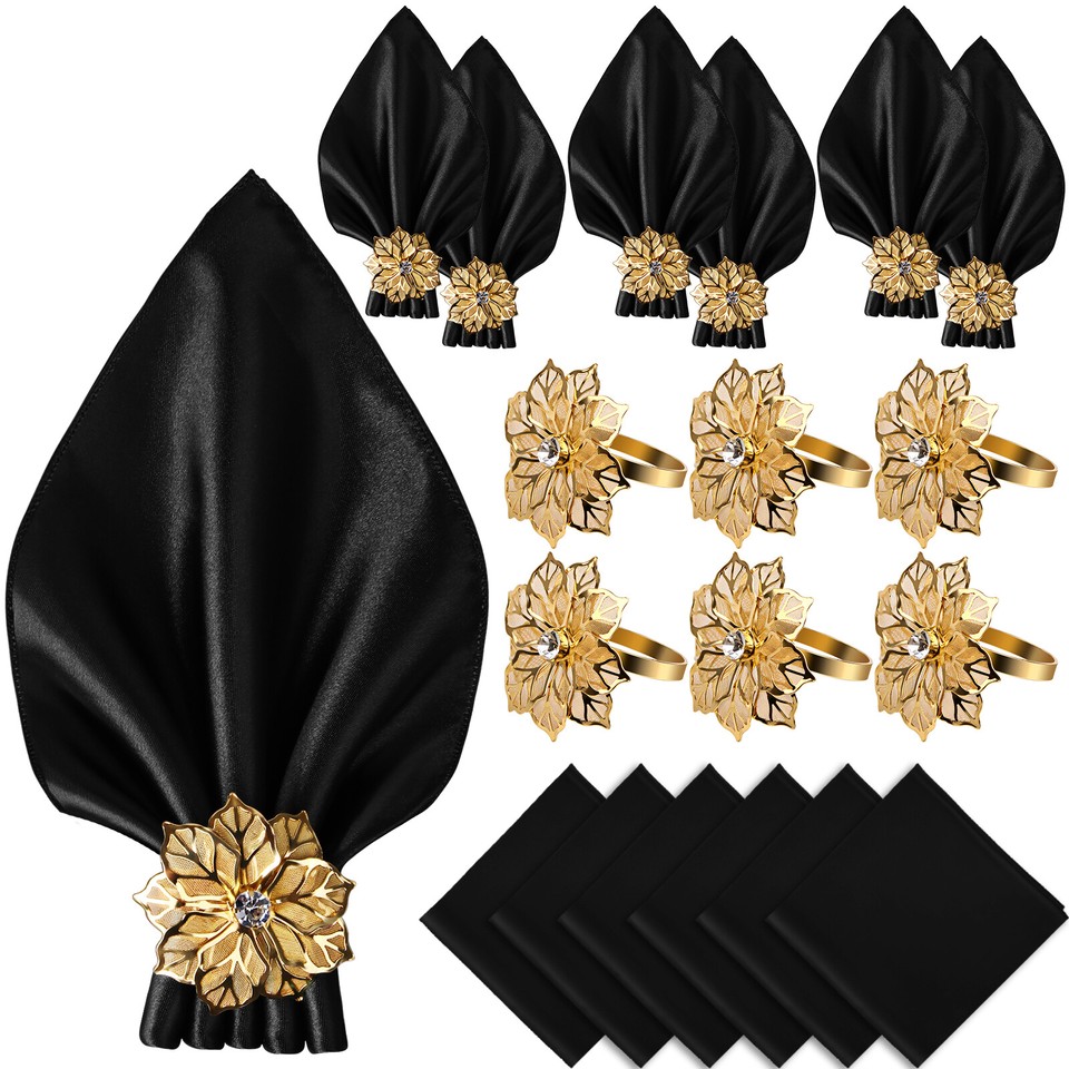 Cloth Napkins and Gold Metal Napkin Rings Set of 6 for Wedding Party ...