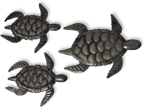 Decorative Sea Turtle Plaques, Set of 3, Swimming Right, Nautical Ocean ...