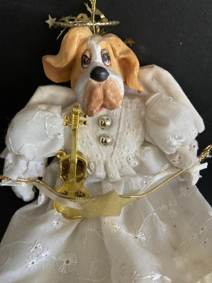 Hanging Dog Angel Figurine 8" in length, with Violin and Star | eBay
