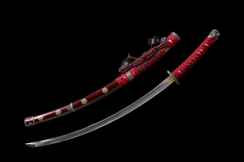 Red T10 Sharp Japanese Samurai Katana Battle Ready Real Tachi Sword ...