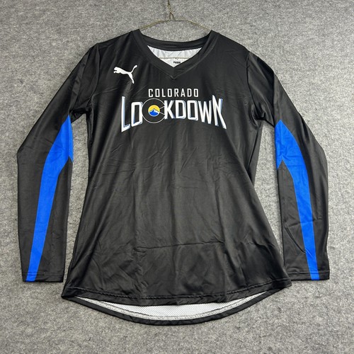 Puma Colorado Lockdown Shirt Women Large Black Blue Long Sleeve V Neck ...
