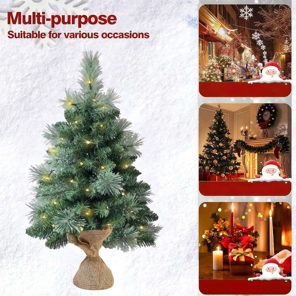 2FT Pre-Lit Mini Tabletop Christmas Tree Small Artificial Tree w/ LED ...