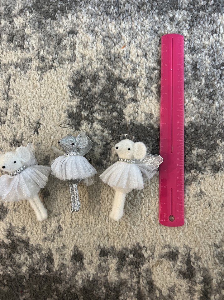 CLIP ON ORNAMENTs WHITE Mice ANGEL WINGS CLAMP CHRISTMAS Silver 5 ...